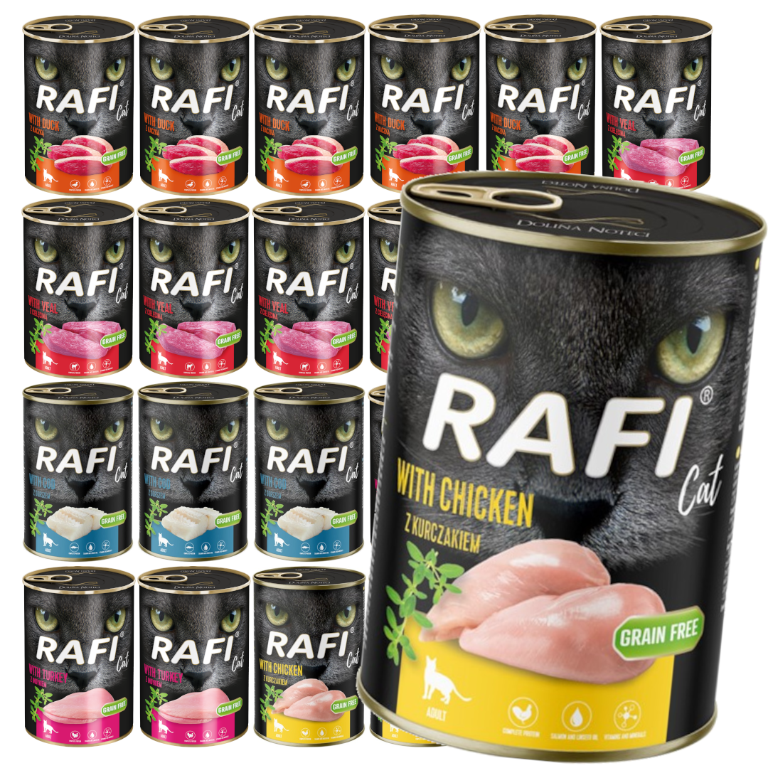 Rafi Cat Adult 24x400g Bezzbożowa Mokra Karma Dla Kota Mix 5 Smaków na ...