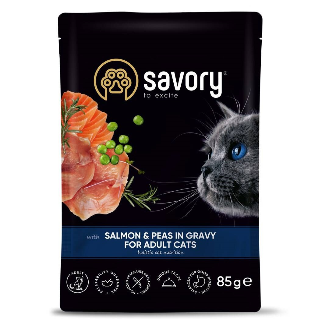 Savory Cat Adult 85g Mokra Karma Dla Kota Z Łososiem I Groszkiem W Sosie na Unizoo.pl