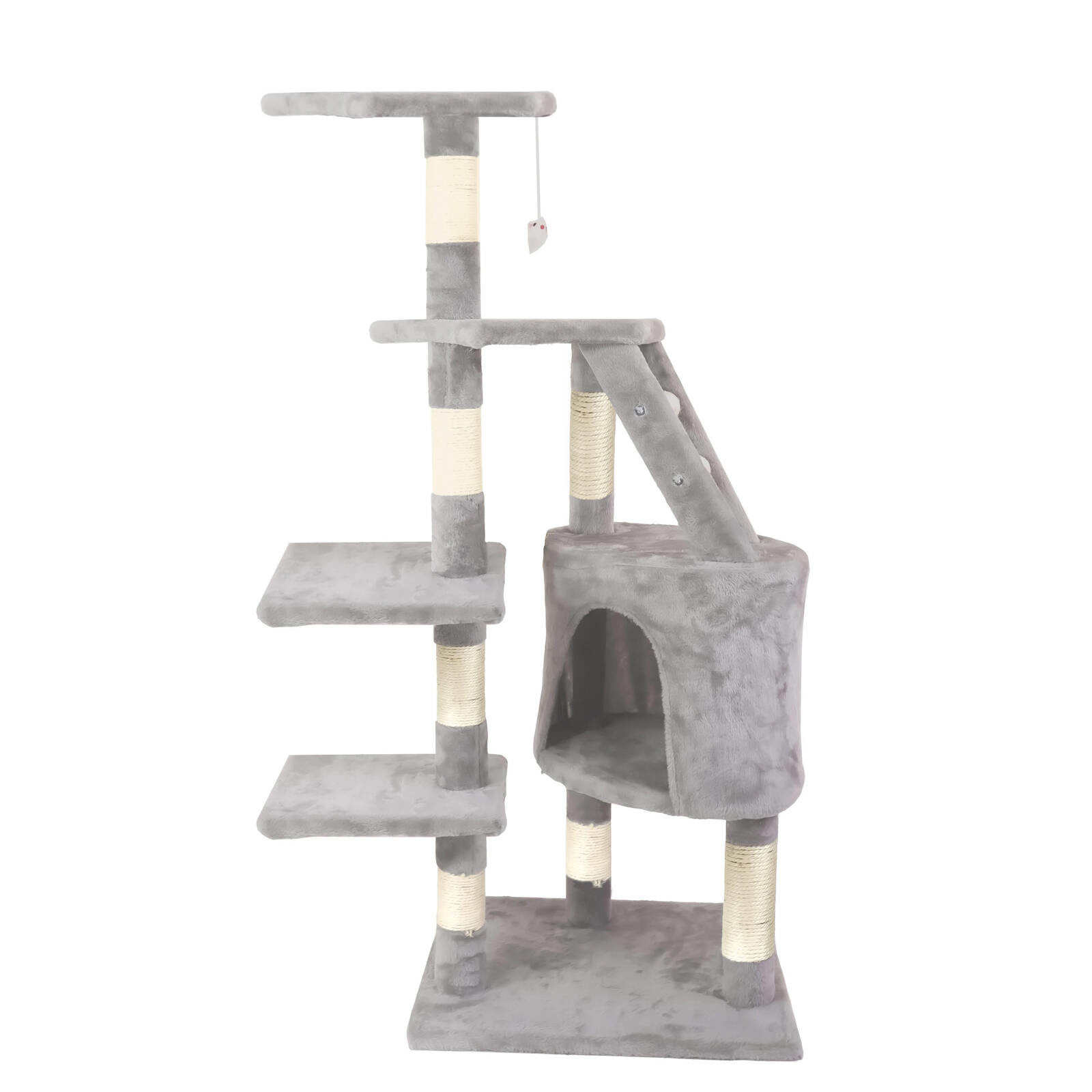 Drapak Z Domkiem i Drabinką Dla Kota Pięć Poziomów 130cm Kolor Szary na ...