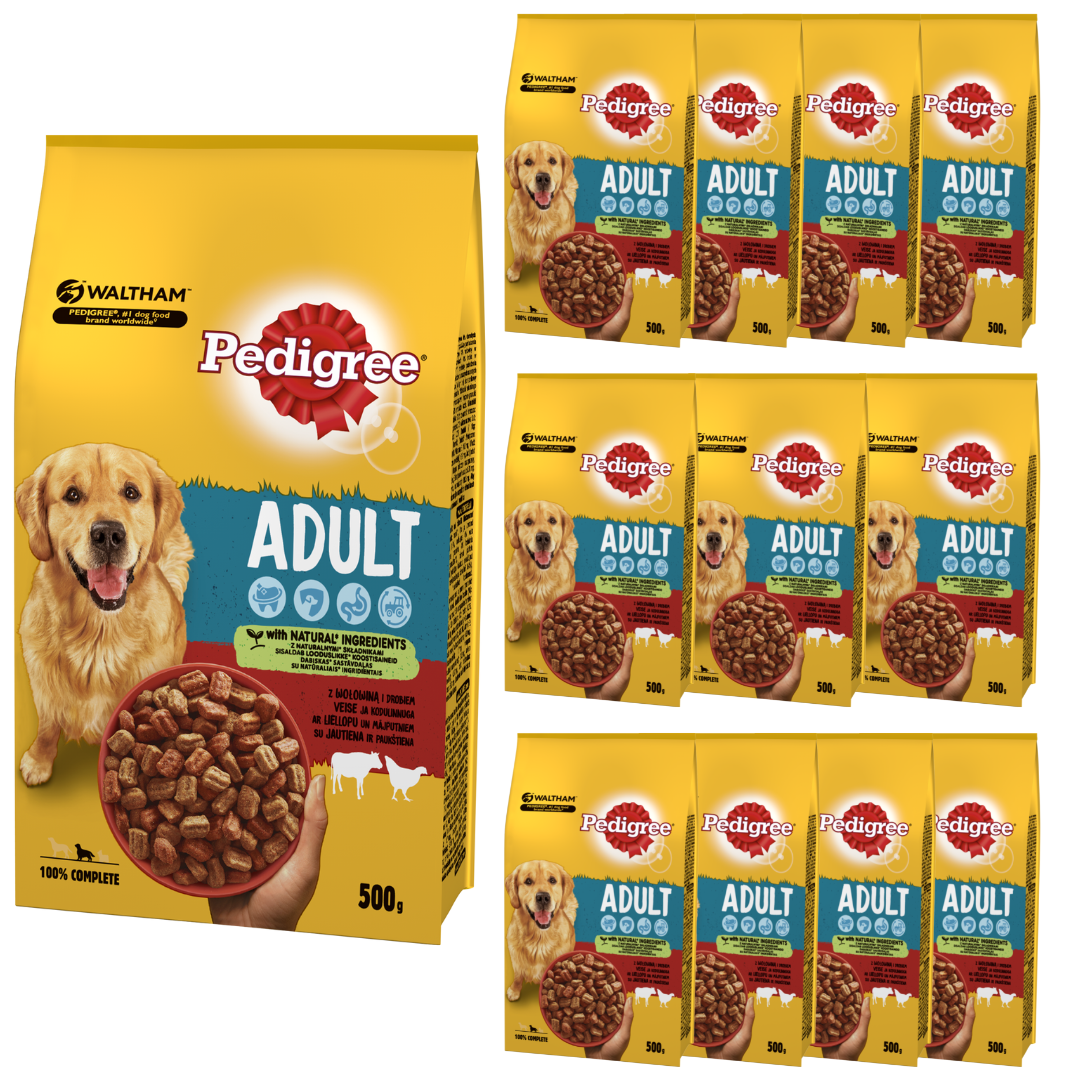 Pedigree Adult 12x 500g z Wołowiną i Drobiem - Sucha Karma Pełnoporcjowa Dla Dorosłych Psów na ...