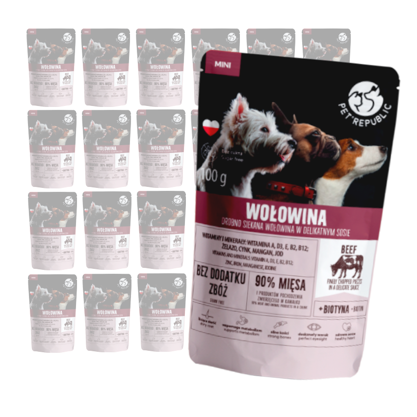 PetRepublic Mokra Karma Dla Psa Wołowina Kawałki W Delikatnym Sosie 24x100g na Unizoo.pl