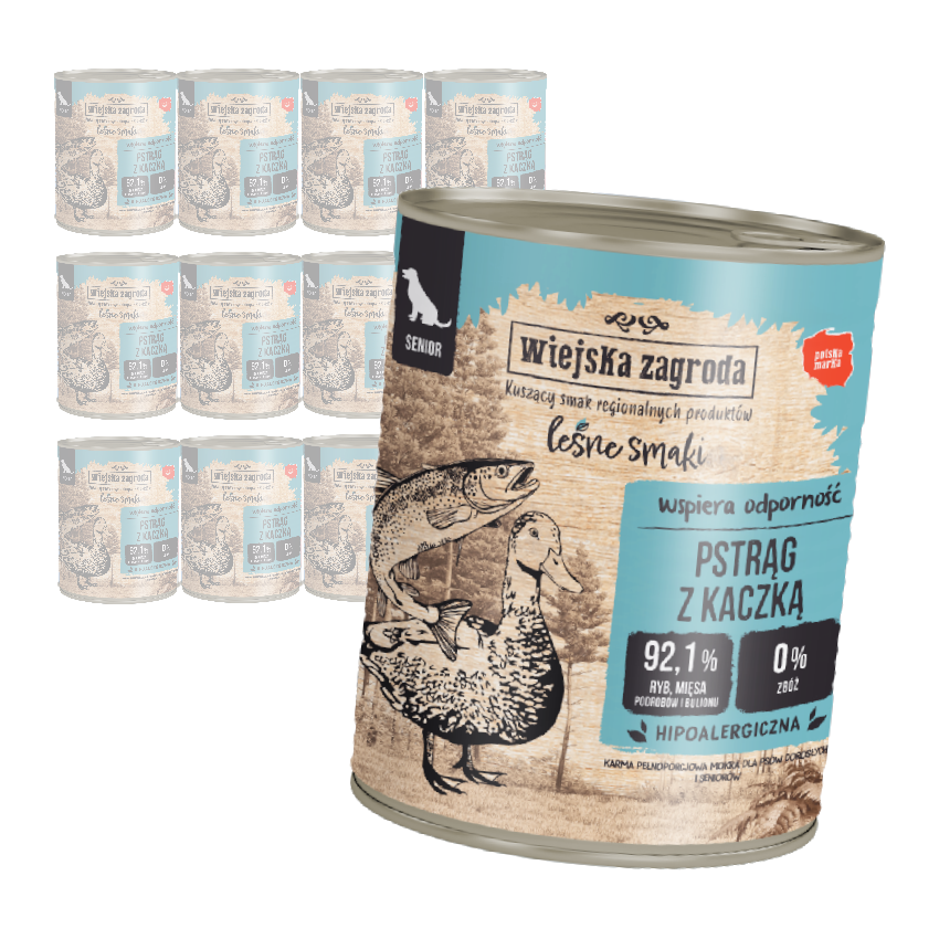 Wiejska Zagroda Leśne Smaki Karma Mokra Dla Starszego Psa Pstrąg Z ...